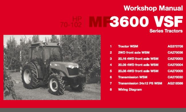 Massey Ferguson MF 3600 VSF Series (70-102HP) Tractors Workshop Service Manual