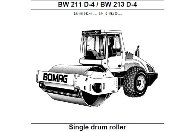 Bomag BW 211 D-4 / BW 213 D-4 Single Drum Roller Service Repair Manual
