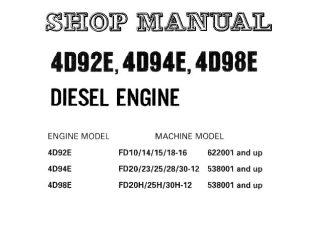 Komatsu 4D93E, 4D94E, 4D98E Diesel Engine Service Repair Shop Manual ...