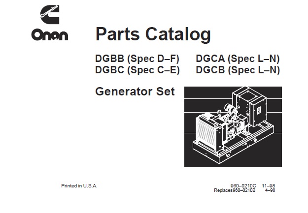 Cummins Onan DGBB, DGBC, DGCA, DGCB Generator Set Parts Manual (11–1998)