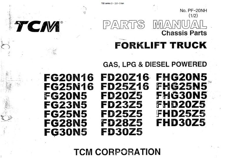 TCM FG20N16 – FD30Z5 Forklift Truck Parts Manual